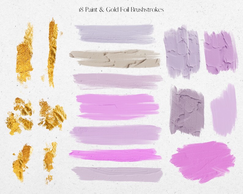 Purple Thick Brushstroke Clipart Metal Gold Flakes Digital - Etsy