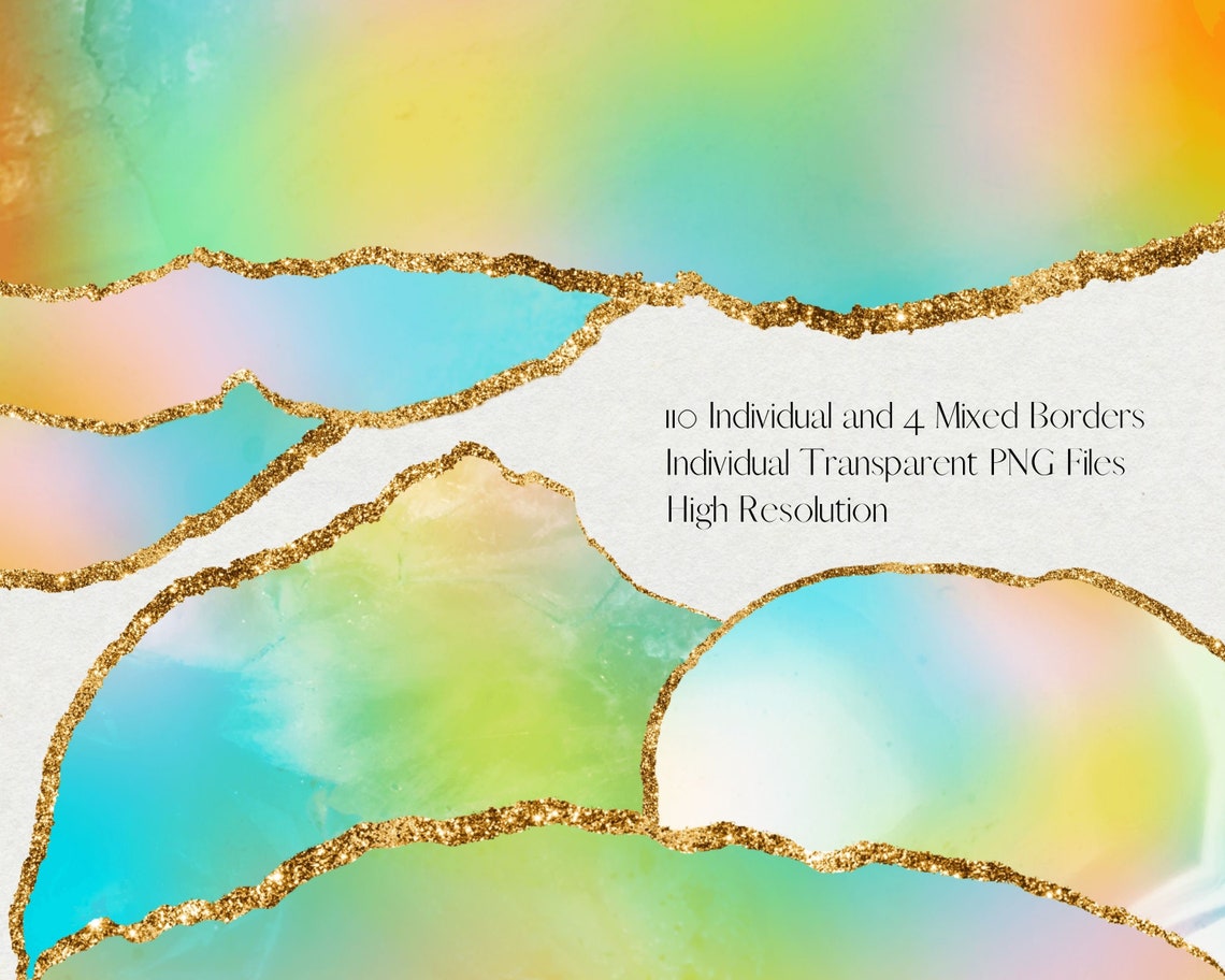 Rainbow Borders Clipart Glitter PNG Frames Gold Glitter | Etsy