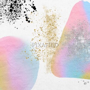 Rainbow Watercolor Brush Stroke Clip Art, PNG Gold Glitter Splatter ...