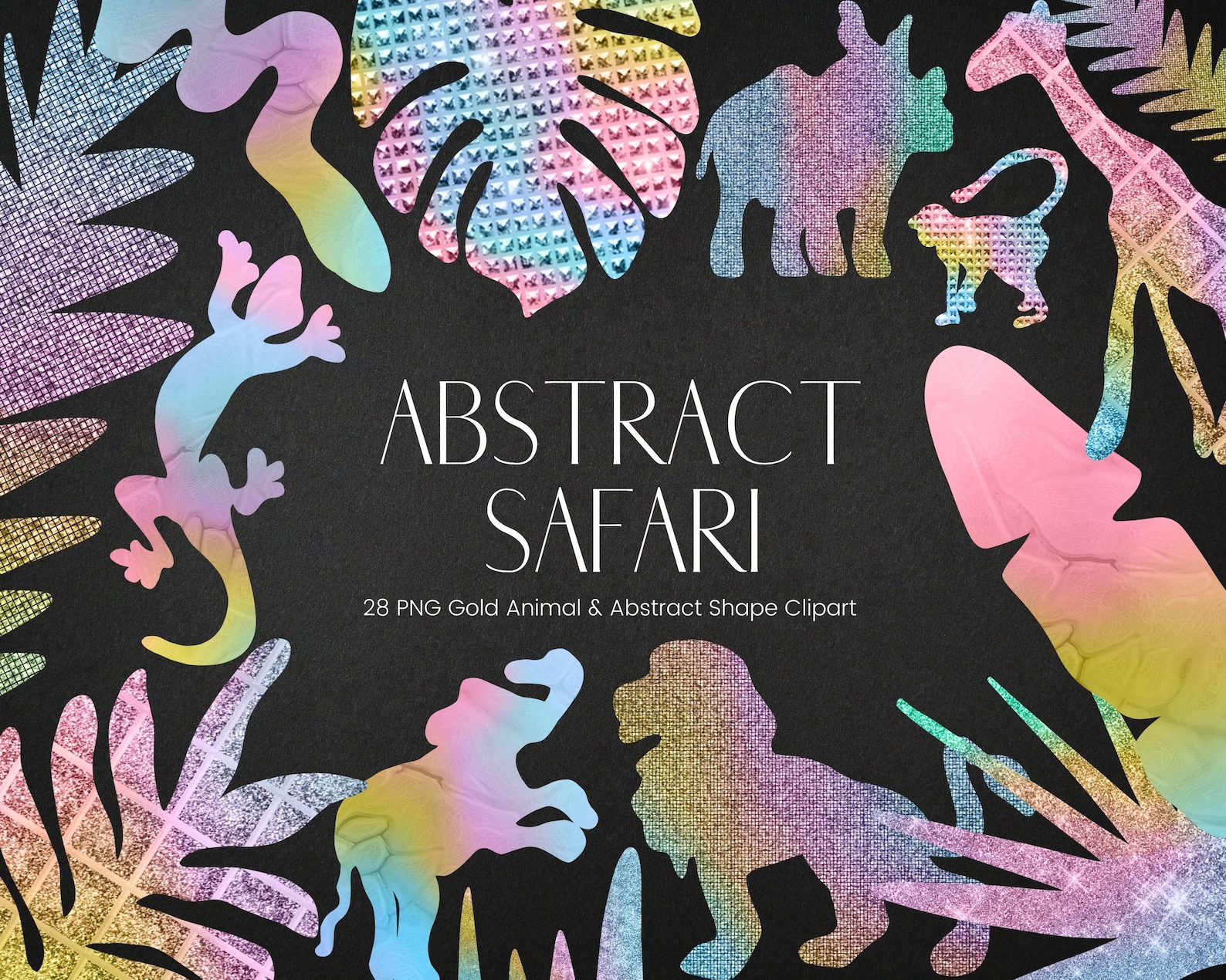 Rainbow Abstract Animal Clipart, Rainbow African Safari Clipart Shapes ...