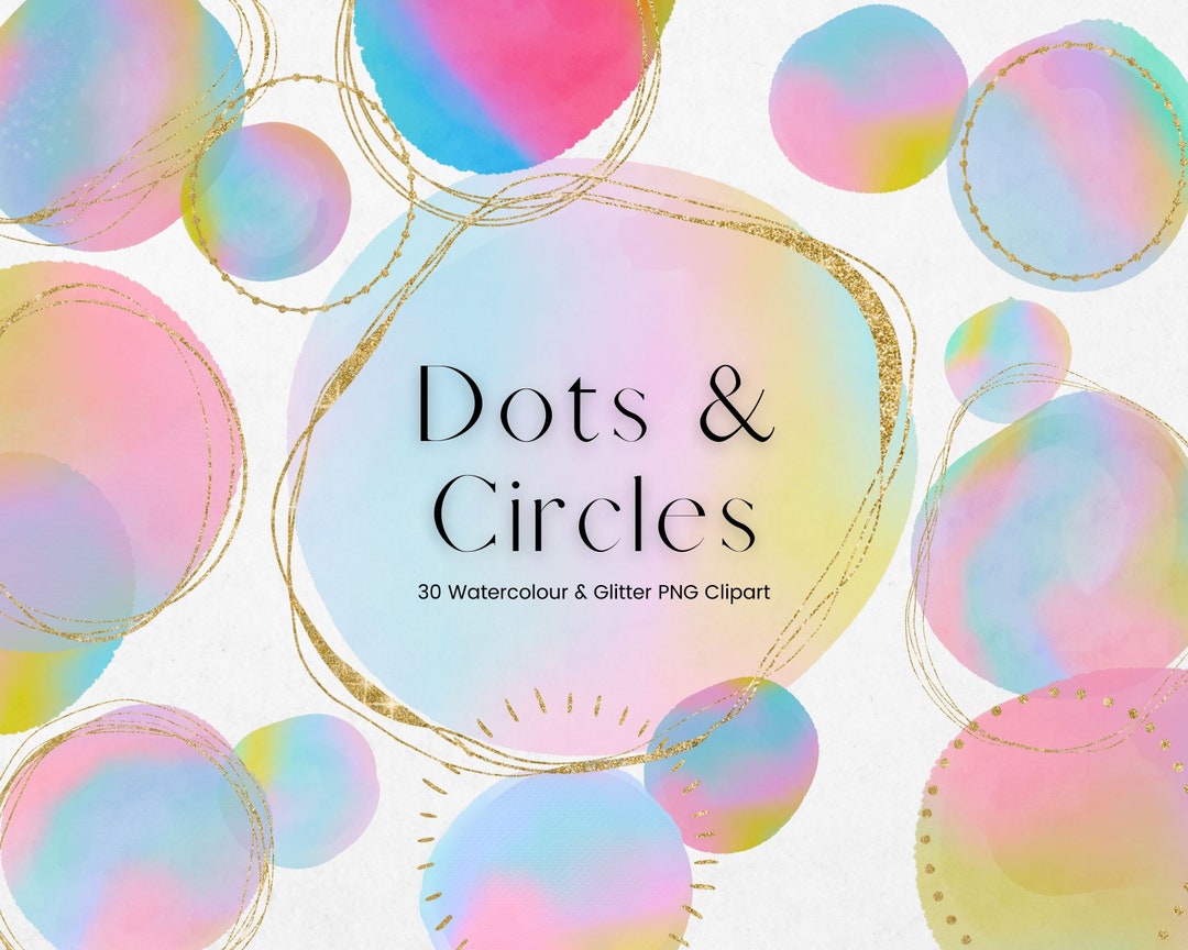 Rainbow Watercolour and Gold Glitter Circle Clipart, Gold Fine Line ...
