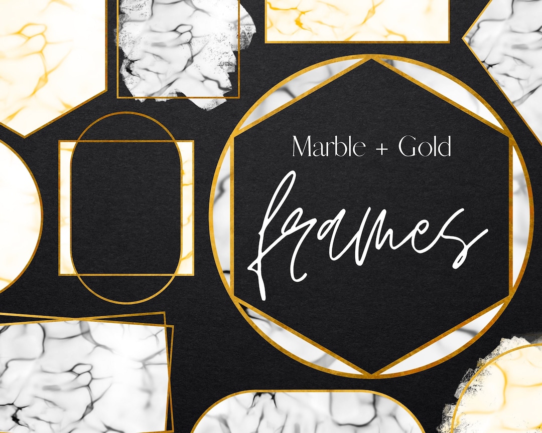 Gold Marble Frame Clipart, Circle Square Logo Frames, Marble Shape Clip ...