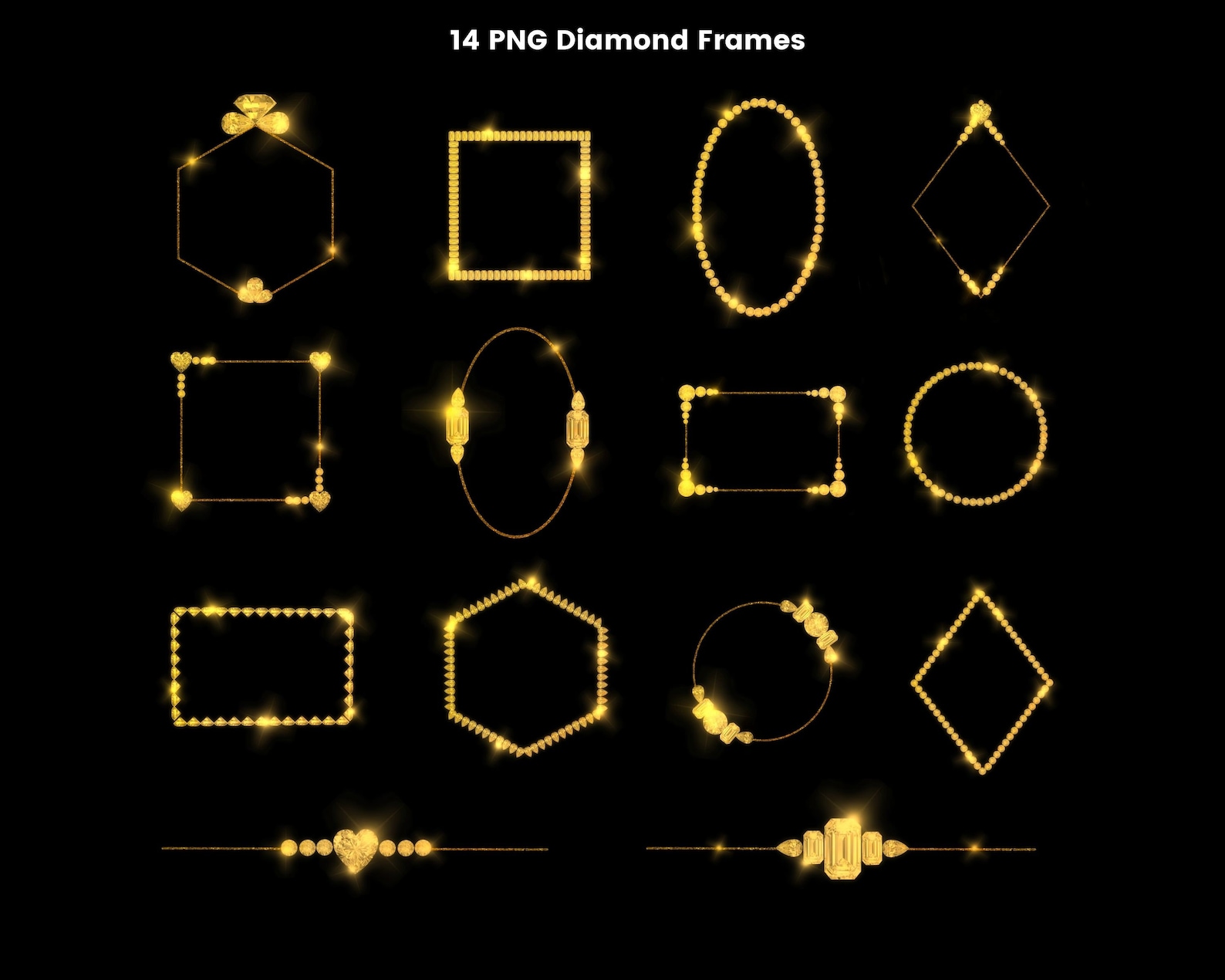 Gold Diamond Frame Clipart Gold Diamond Borders Overlay | Etsy