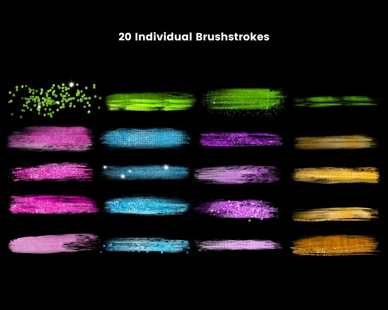 Neon Glitter and Foil Brushstroke Clipart Pink Blue Green - Etsy