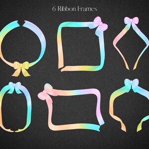 Rainbow Ribbon Frame Clipart, Ribbon Clipart, Rainbow Bow Digital ...