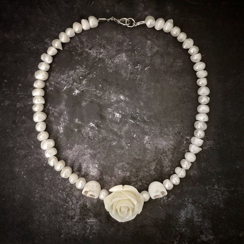 Skull Pearl Necklace Fresh Water Pearl Necklace Skull and - Etsy