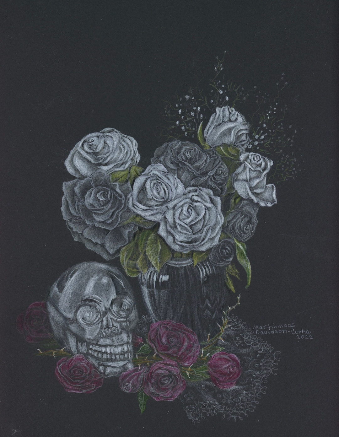 Skull and Roses Art Print - Etsy