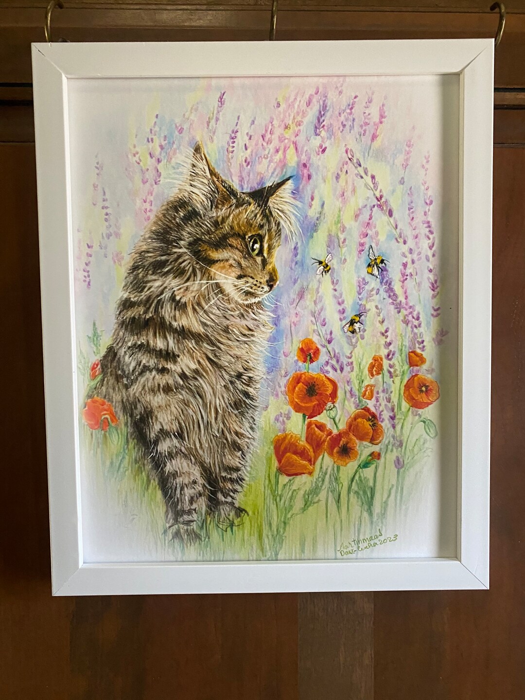 Cat and Bees Art Print - Colored Pencil and Watercolor Art - Cat Art - Etsy