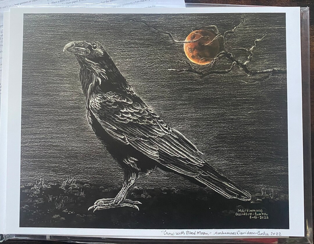 Crow With the Blood Moon - Art Print - Etsy