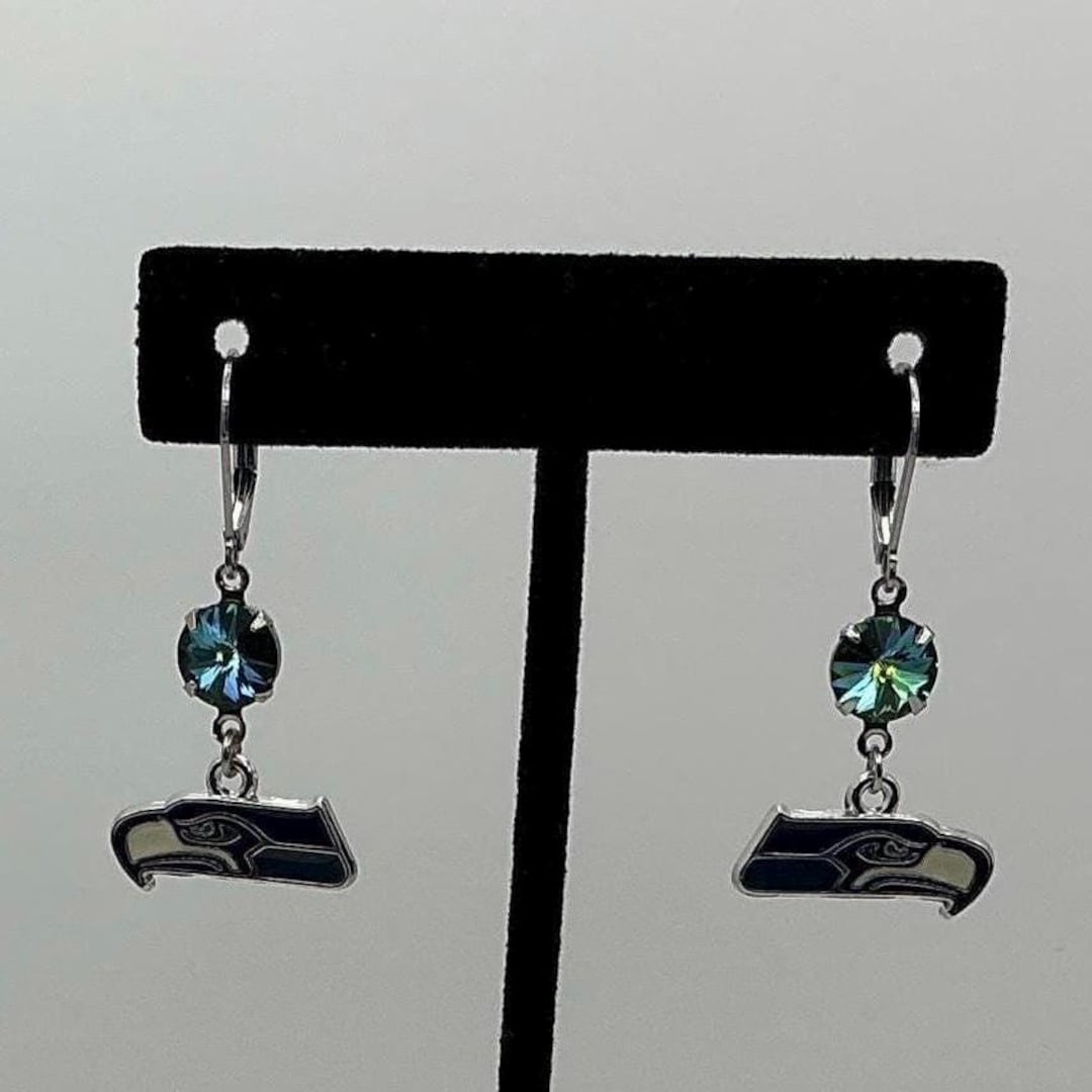 Seattle Seahawks Blue and Green Crystal Earrings - Etsy