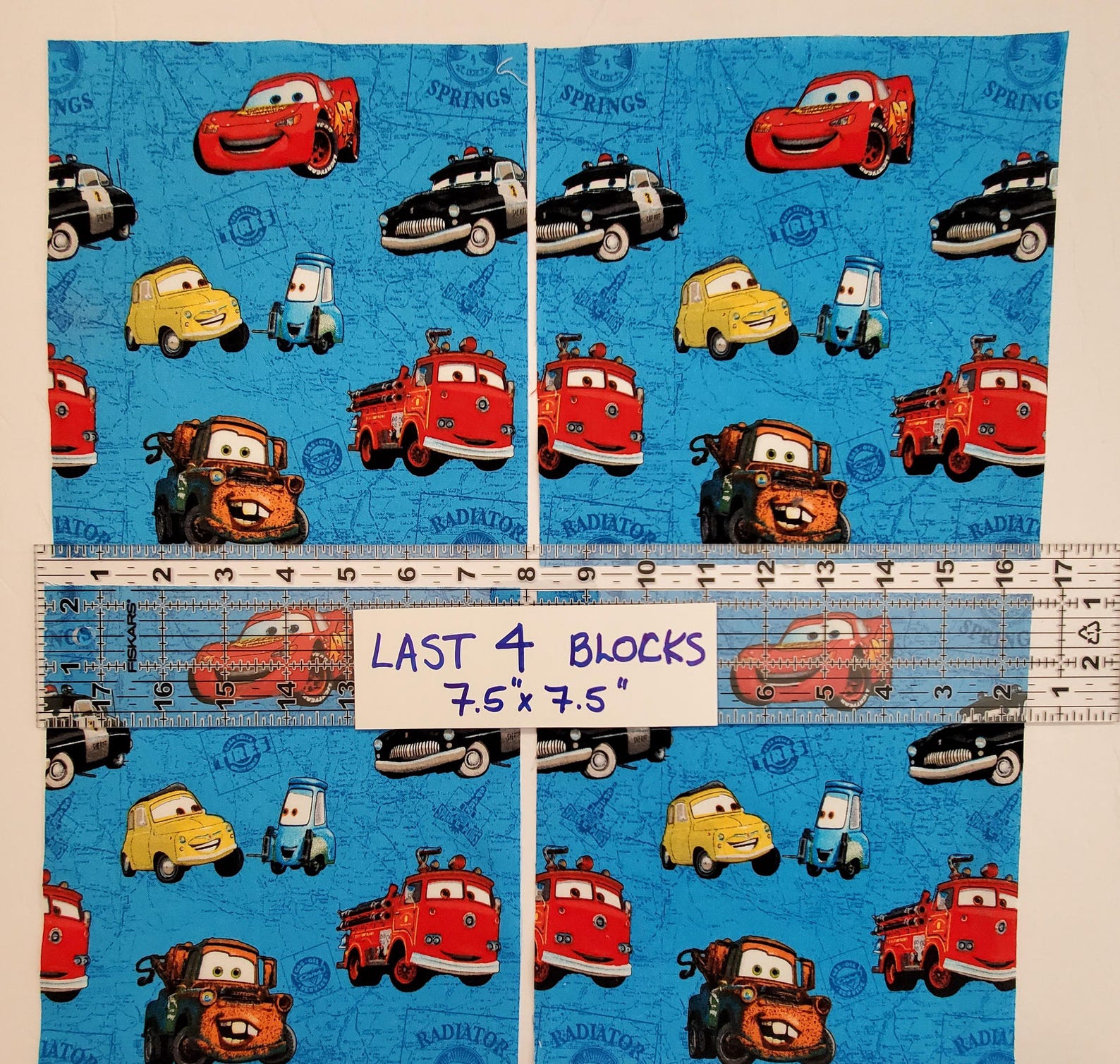 FABRIC Cars Pixar Lightning Mcqueen Mater Guido Luigi Sheriff Red ...