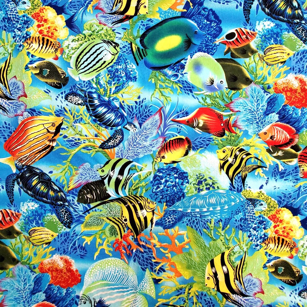 Fabric Coral Reef Tropical Fish Paradise Michael Miller FQ 1/2 Yd 100 % ...