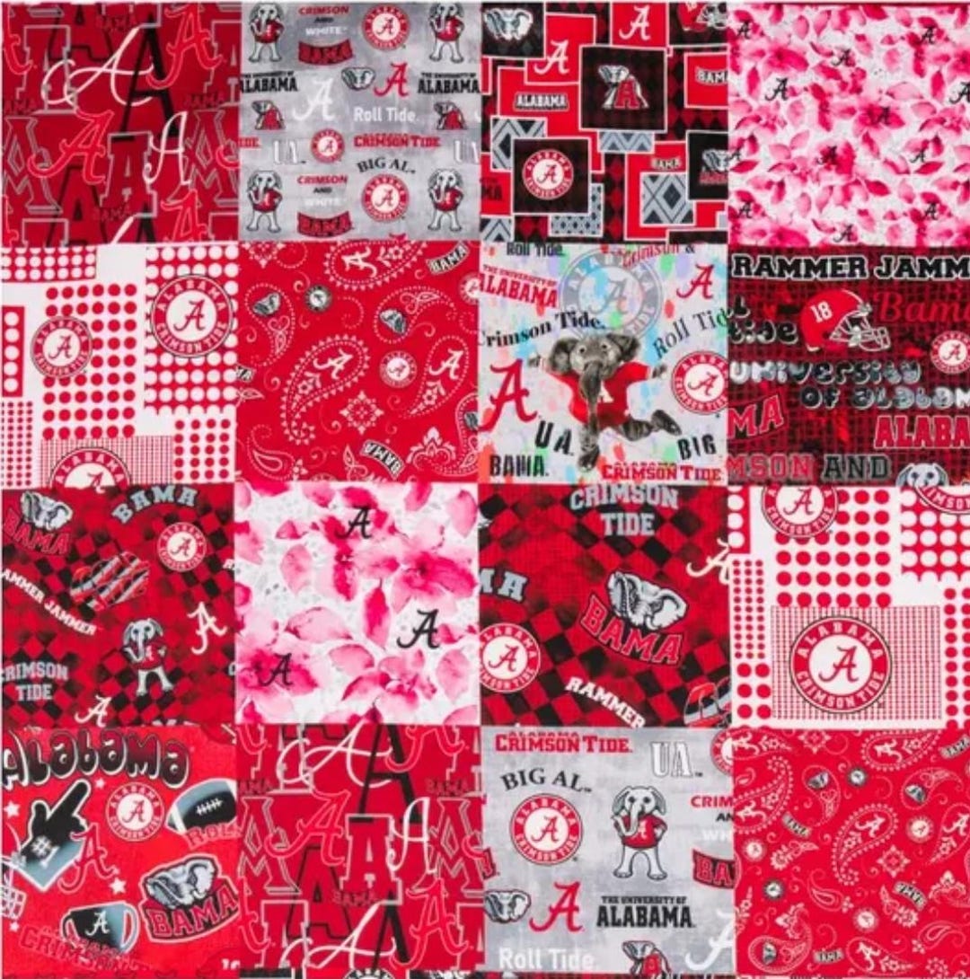 Fabric Alabama Cheater Quilt 60" Wide Big Al Roll Tide Icons Ncaa ...