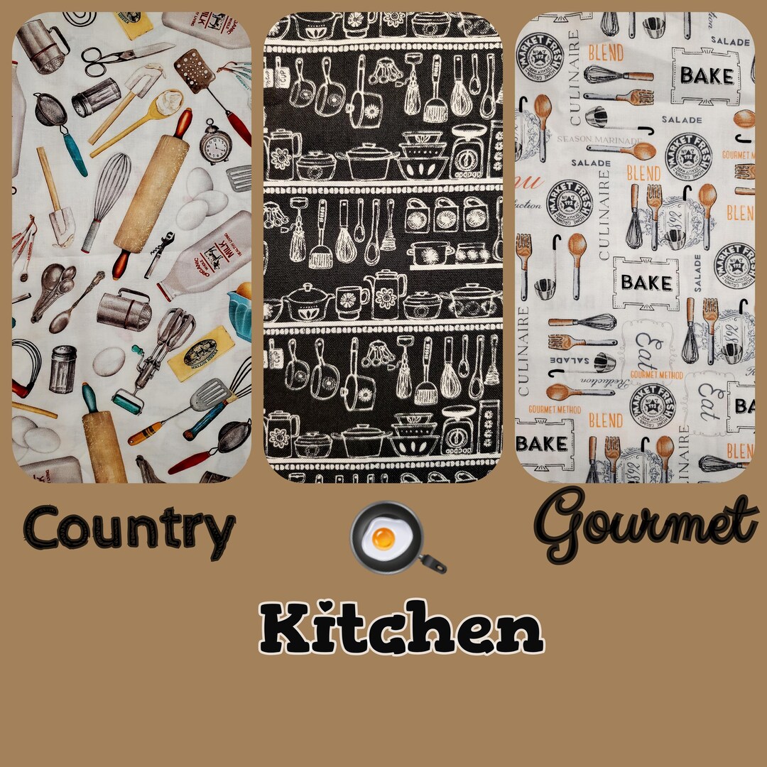 FABRICS Culinary Kitchen Baking Gourmet Chefs Tools Soft 100% Cotton ...