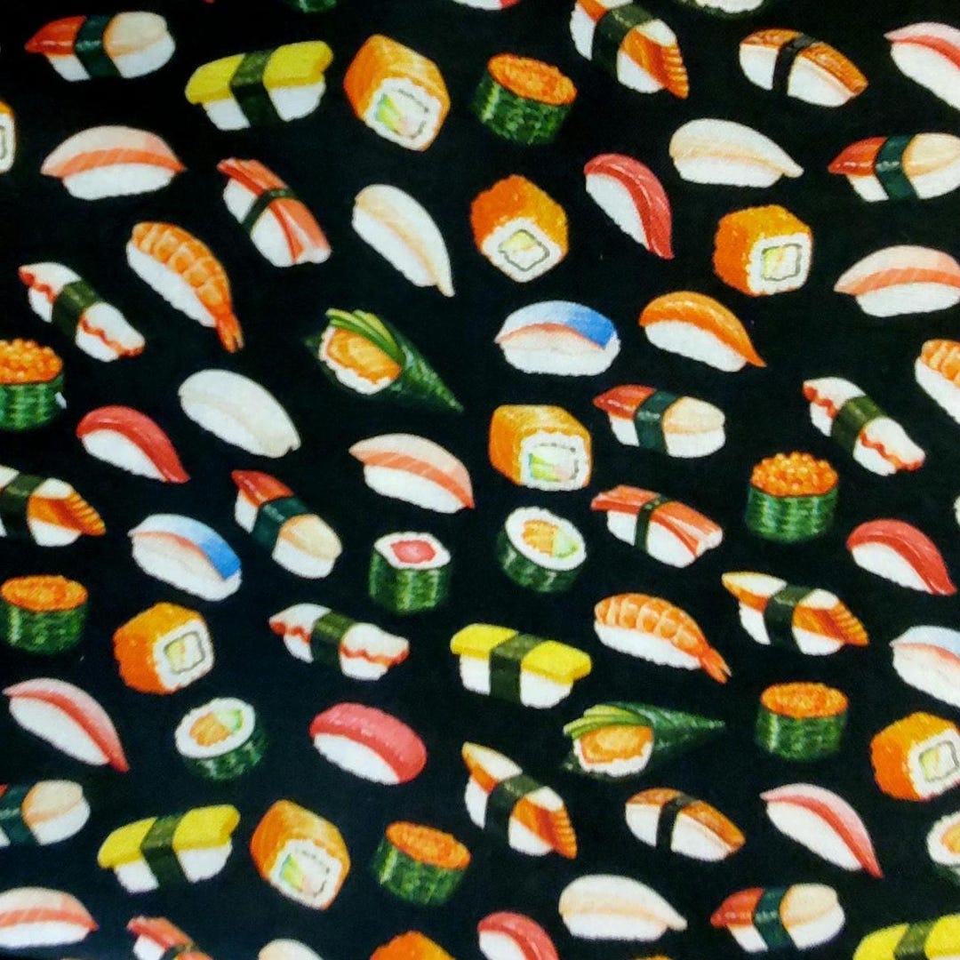 Fabric SUSHI Night Japan Nigiri Maki Sashimi 100% Cotton Quilting Craft ...
