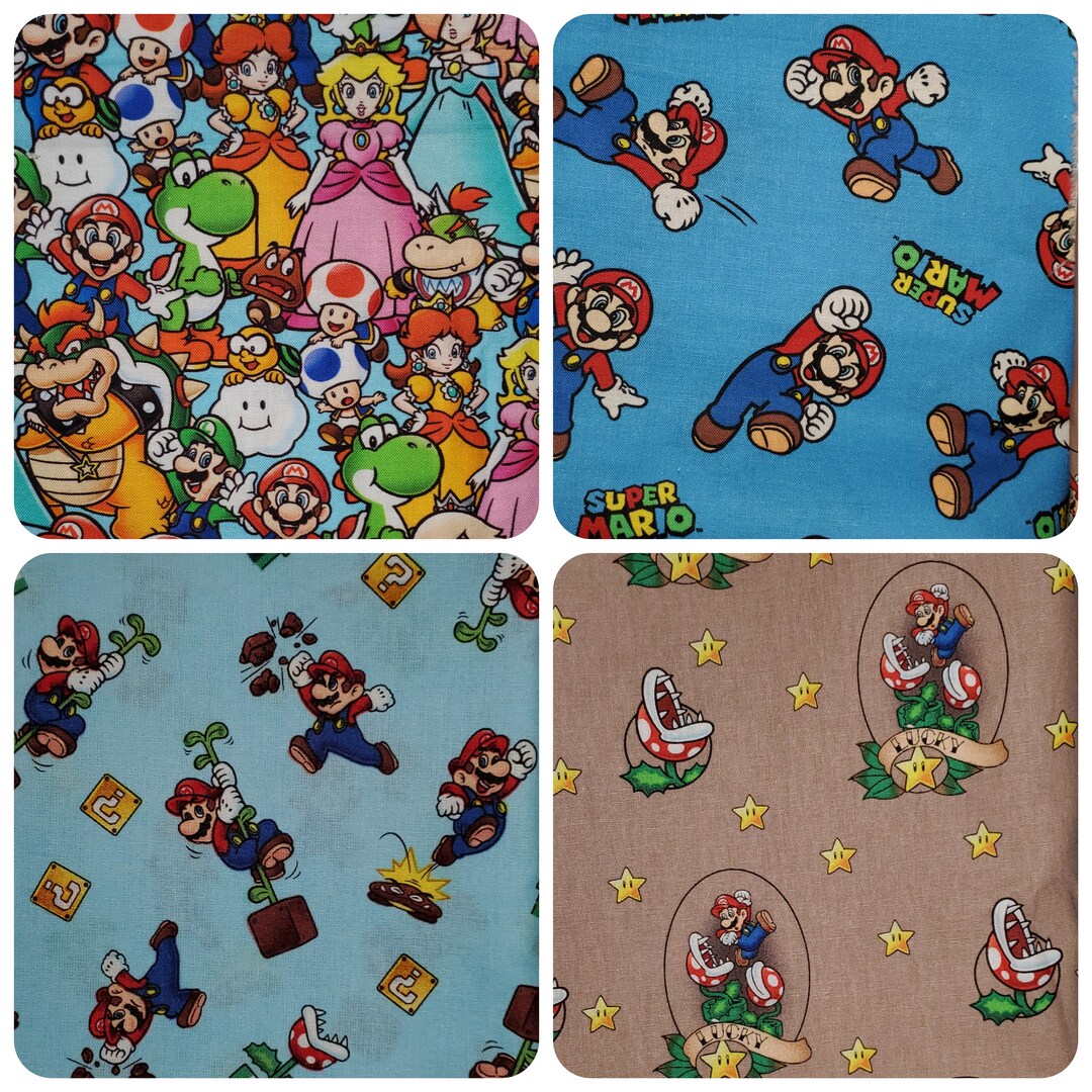 Fabric Mario Brothers Princess Peach Nintendo Yoshi Toad Luigi 100% ...