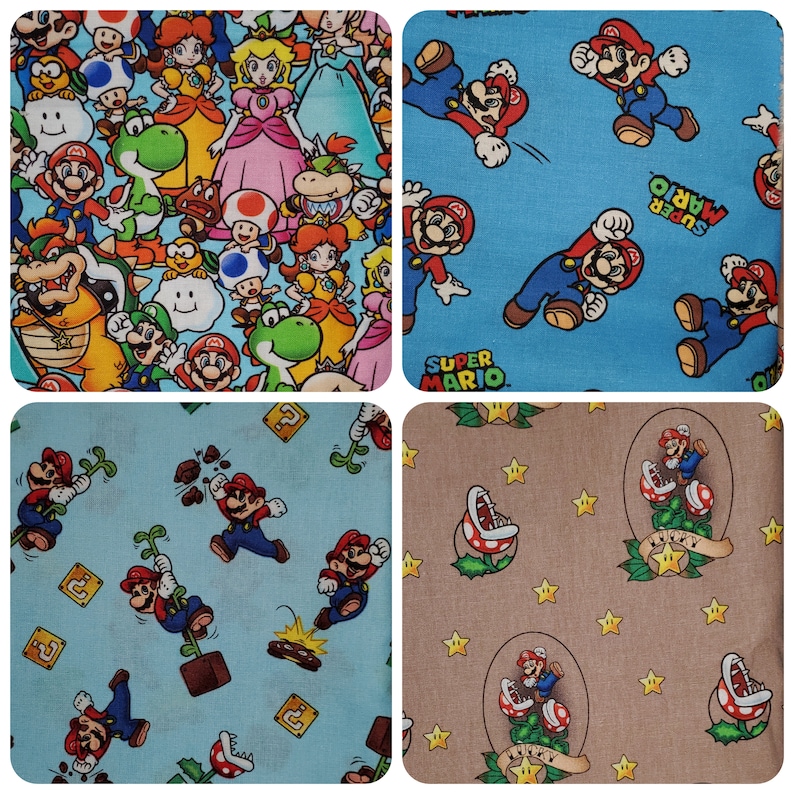 Fabric Mario Brothers Princess Peach Nintendo Yoshi Toad Luigi 100% ...