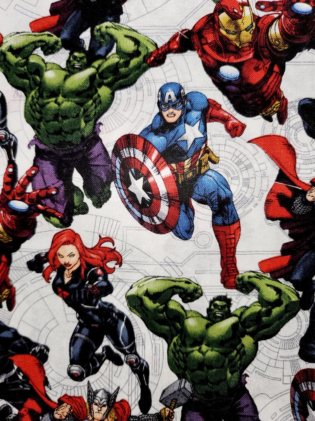 Fabrics Avengers Unite Marvel Hulk Capt America THOR Iron Man Blk Widow ...