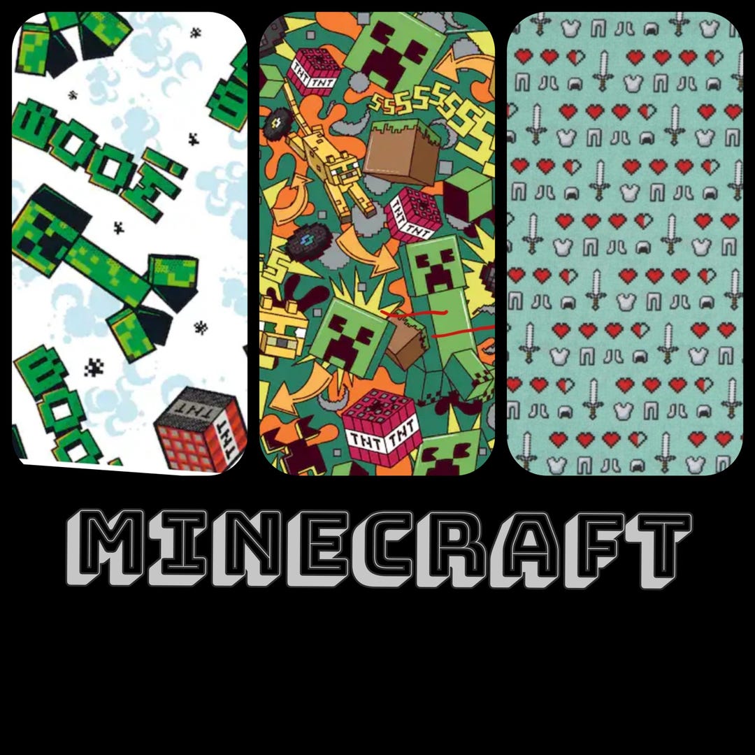 Fabric Minecraft Creeper Ocelot TNT Video Game 100% Cotton 3 Designs ...