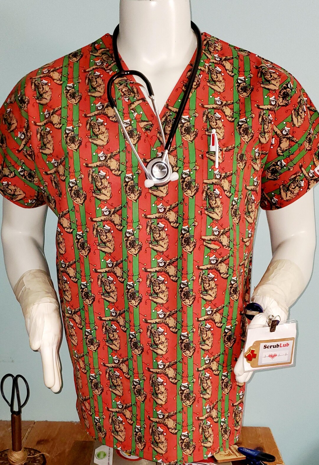 Scrub Tops Christmas Santa Sloth-mas Holiday Scrub Shirtespecially ...