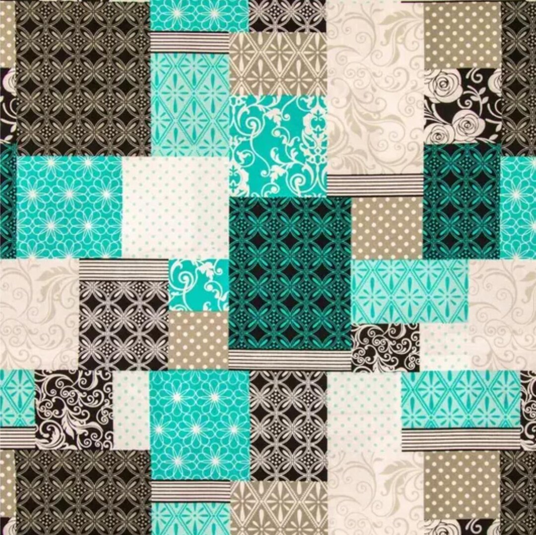 FABRIC Turquoise Cheater Prep Quilt Patches 100 % Cotton FQ Yd Craft I ...