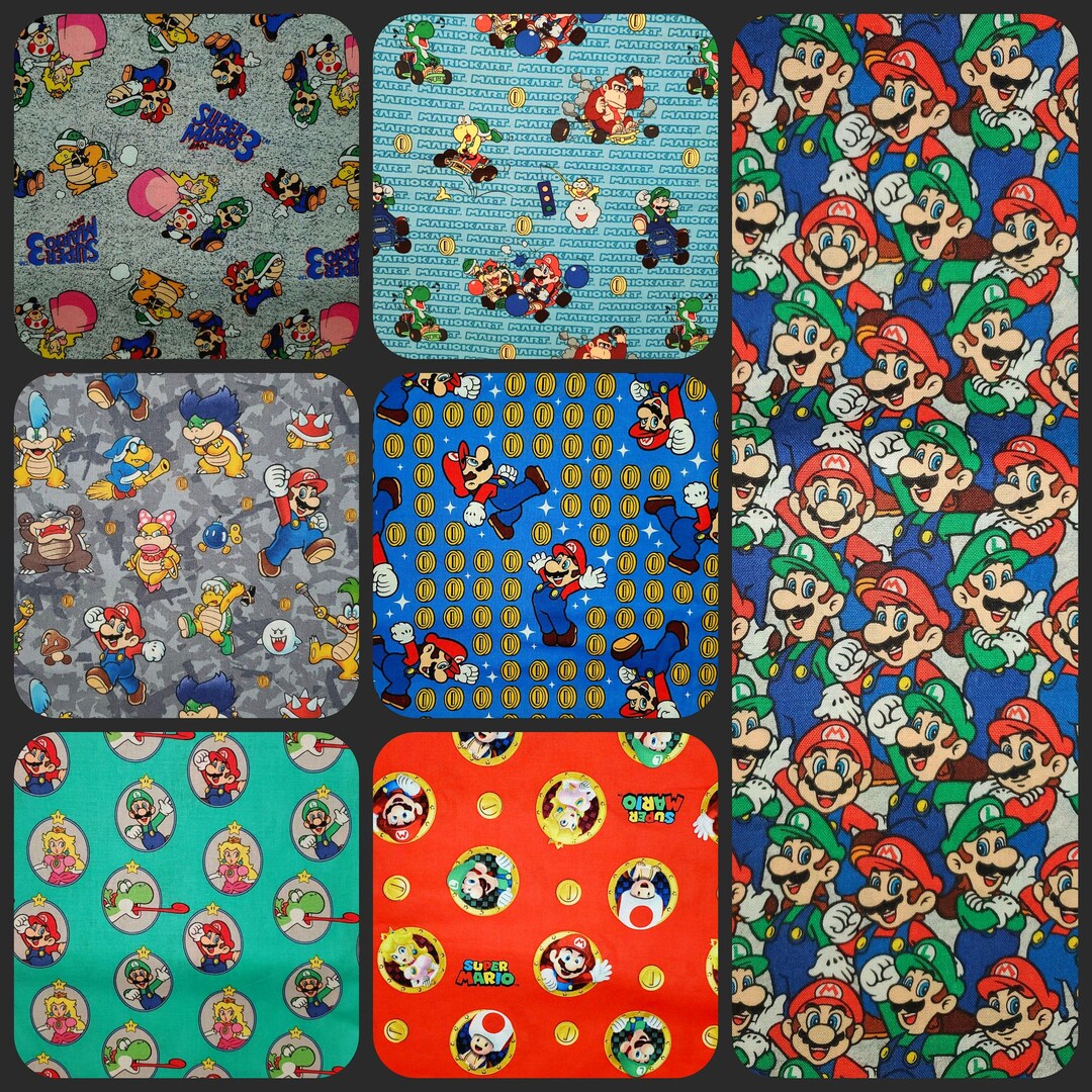 Fabric Mario Brothers Princess Peach Nintendo Yoshi Toad Luigi 100% ...