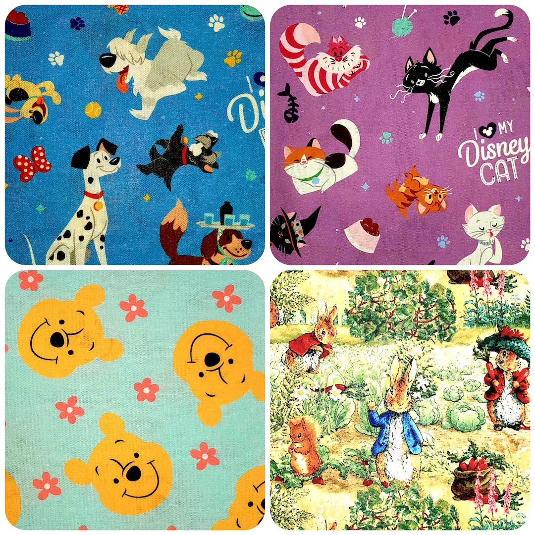 Fat Quarters Disney Cats, Dogs, Winnie the Pooh, Peter Rabbit 100% ...