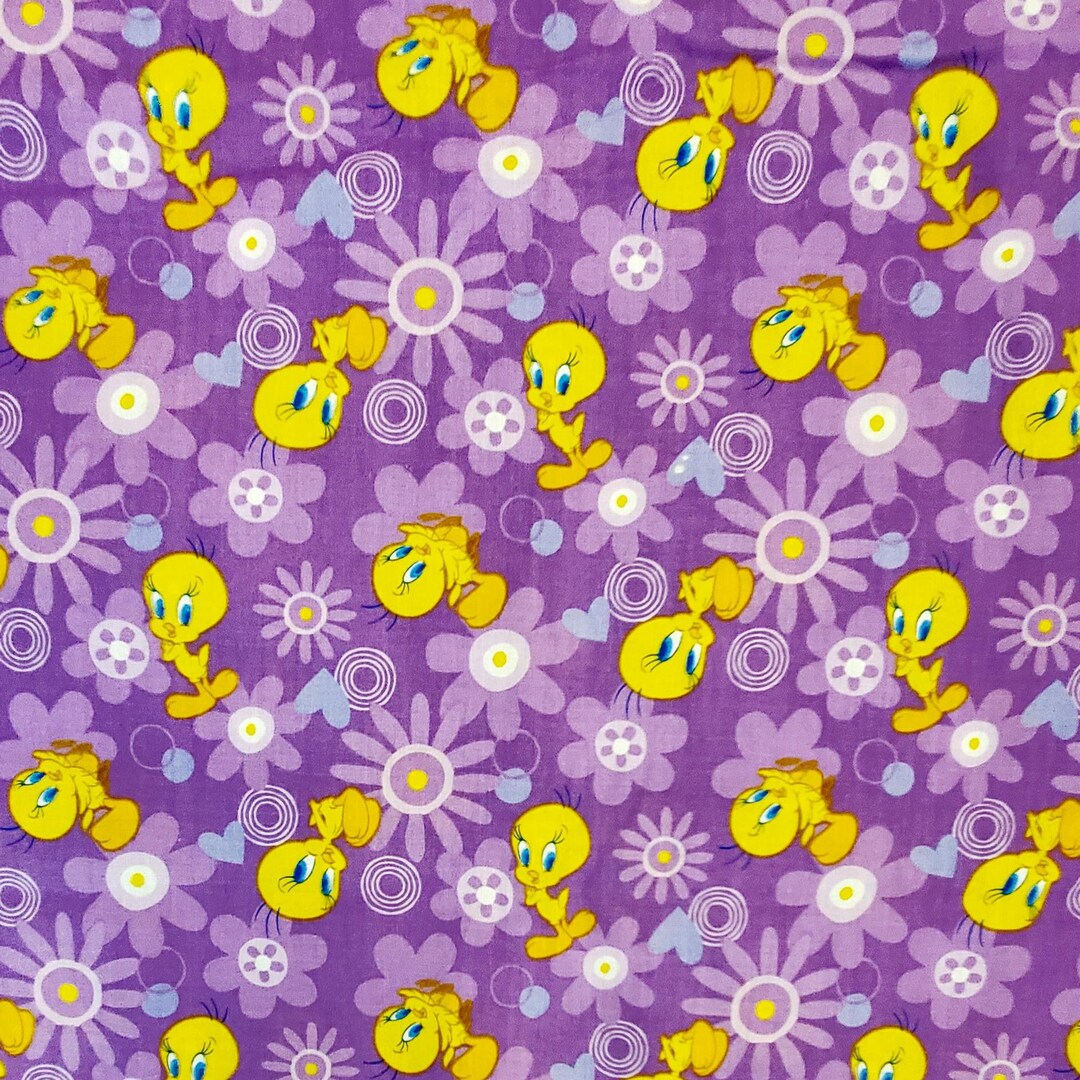 Vintage Fabrics Tweety Bird on Purple Flowers Looney Tunes by Cranston ...