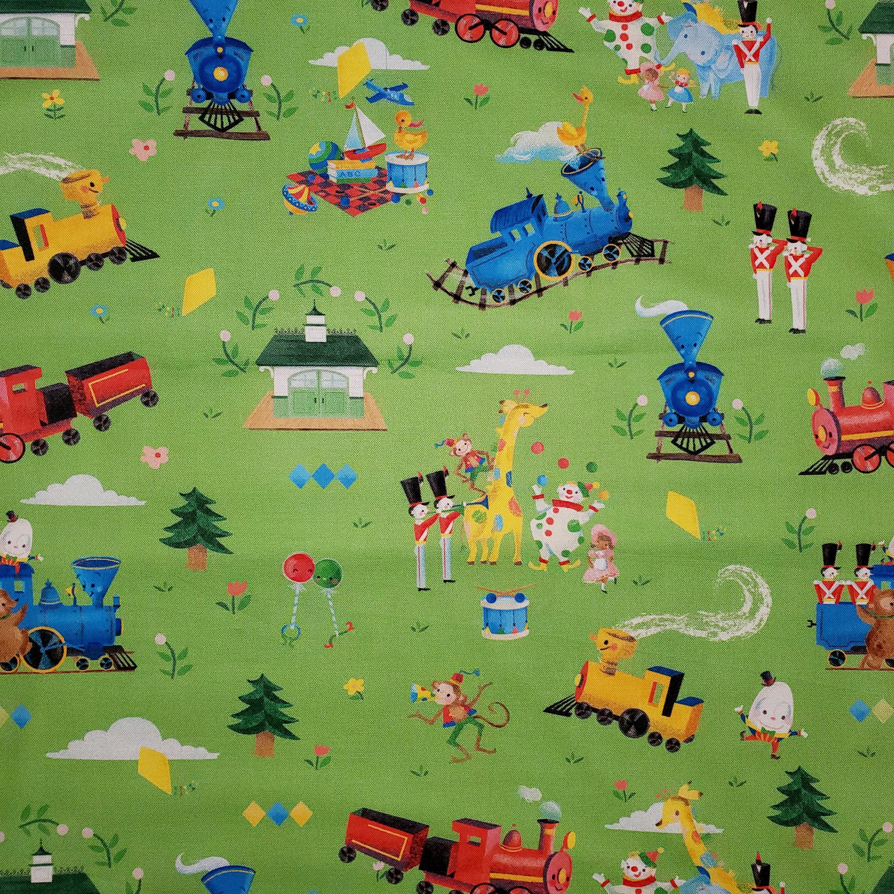 RARE FABRIC Trains " Little Engine That Could" Heartwarming Kids Quilt ...