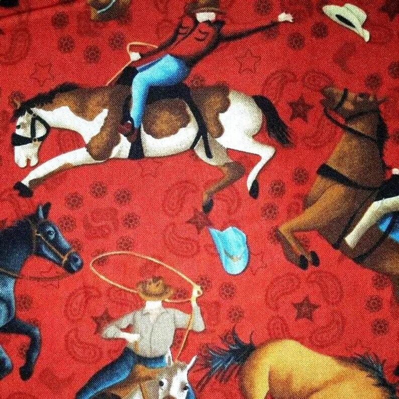 Fabric Rodeo Bronco Horses Wild West Cowboys & Cowgirls 100% Cotton ...