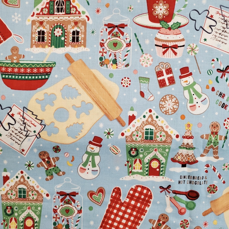 FABRICS Cookie Baking Gingerbread House Decorating Soft 100% Cotton HTF ...