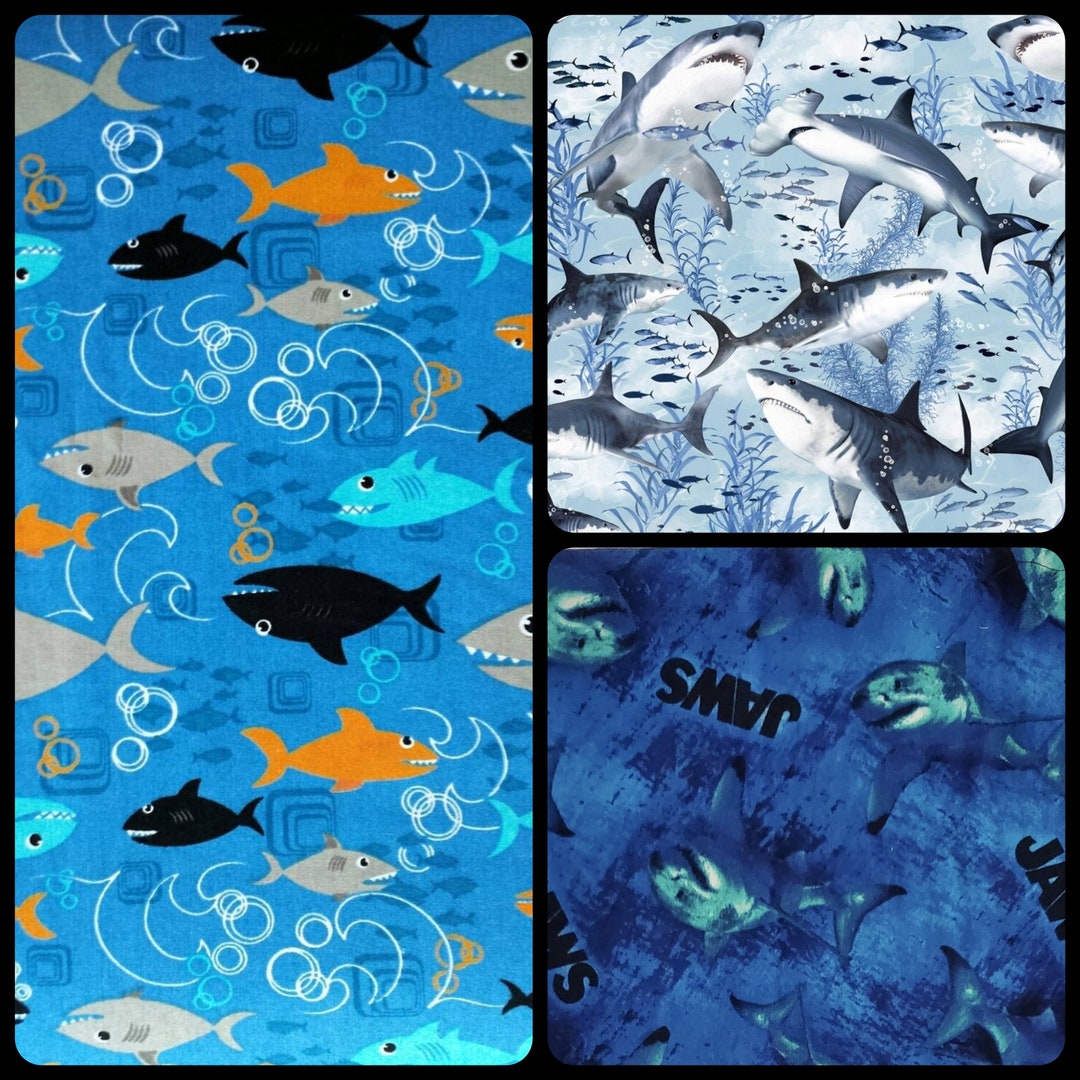 Fabrics Sharks Jaws Week Soft 100 % Cotton, Quilting, Crafts, Fat ...