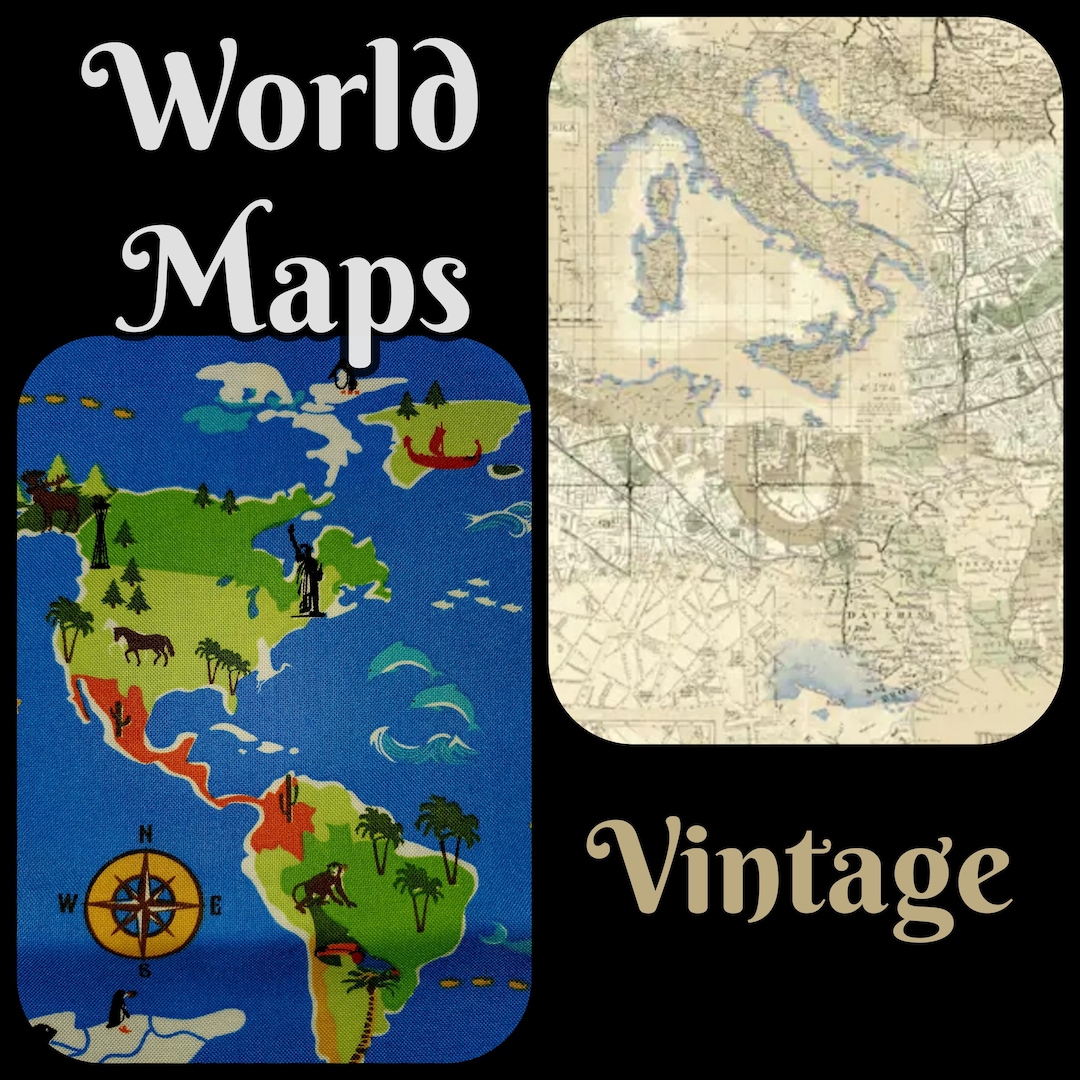 Fabrics Maps World Traveler Vintage Maps 100% Cotton FQ 1/2 Yd Perfect ...