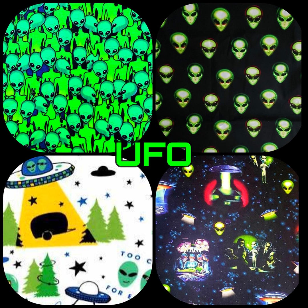 Fabric Alien Invasion Area 51 Ufos Little Green Martians Sci-fi 100% ...