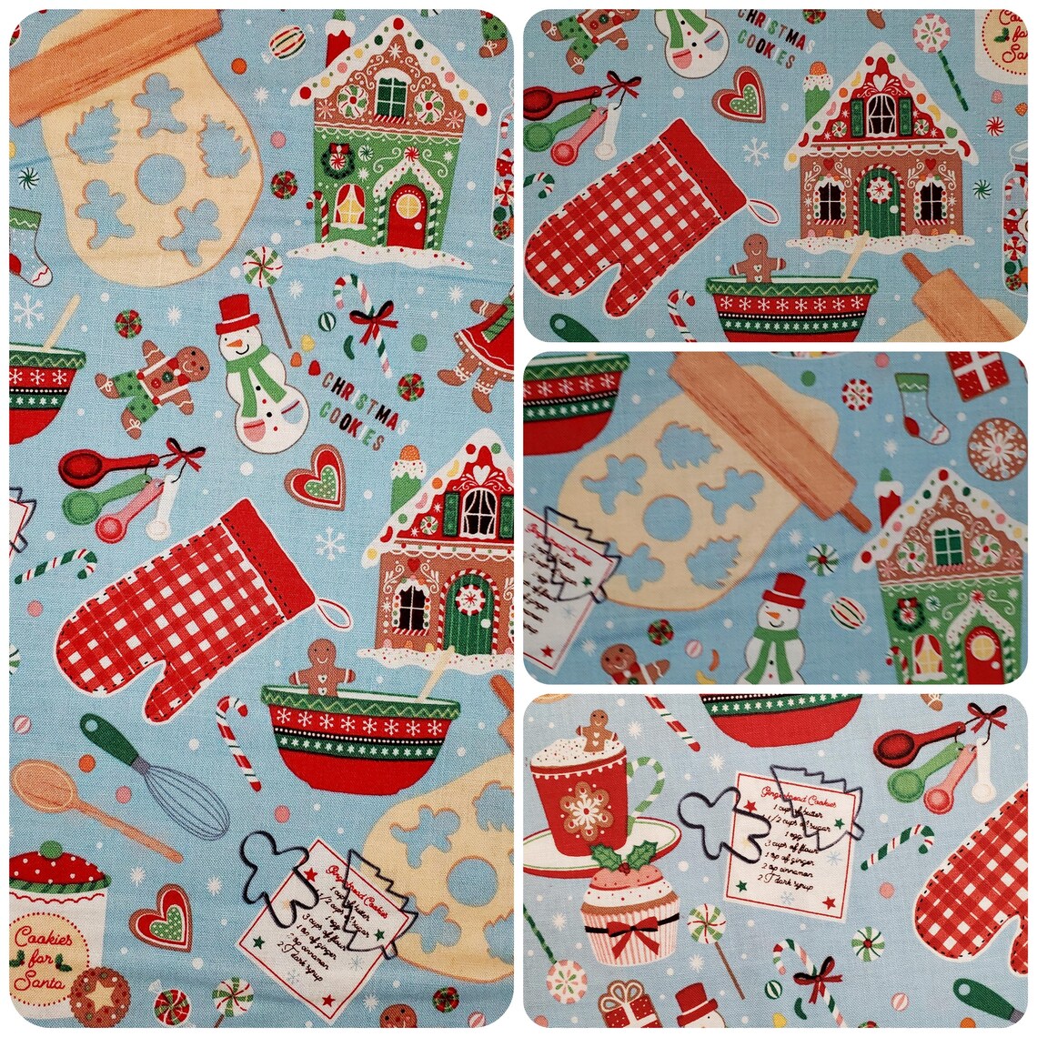 FABRICS Cookie Baking Gingerbread House Decorating Soft 100% Cotton HTF ...