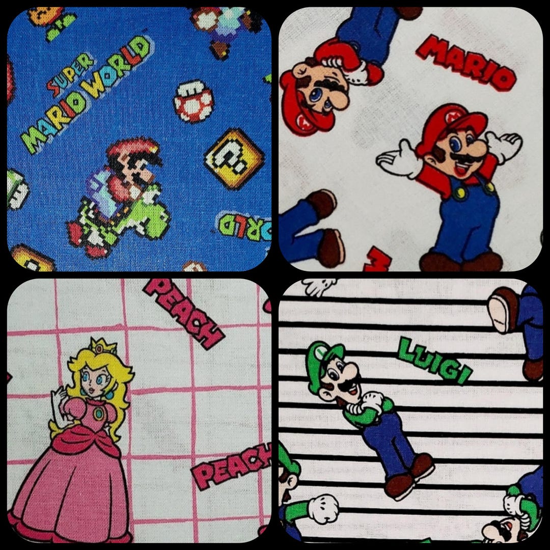FABRIC Nintendo Fat Quarters Super Mario Characters Fabrics 100% Cotton ...