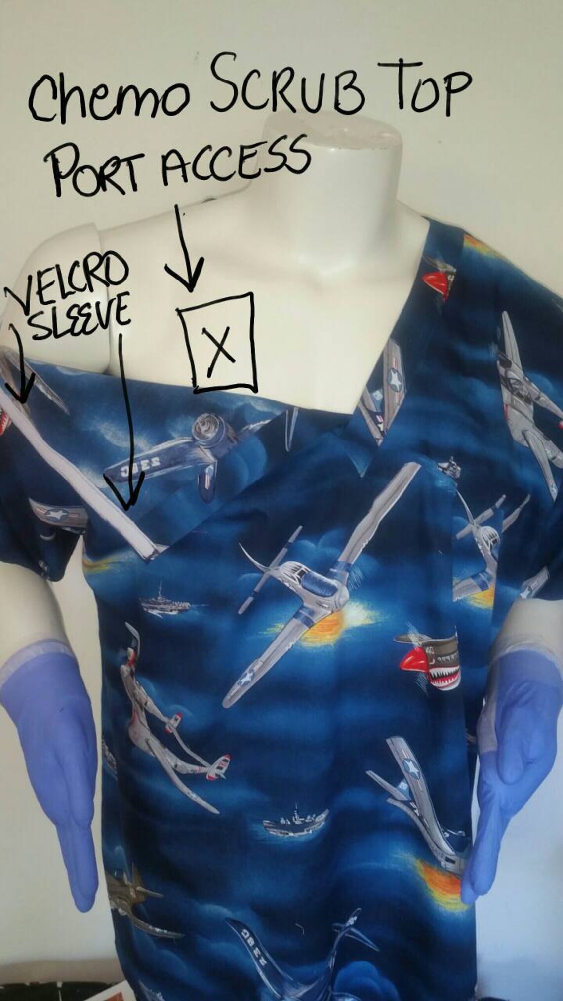 CHEMO Shirt /PORT accessible Medical Scrub Tops for Men or | Etsy