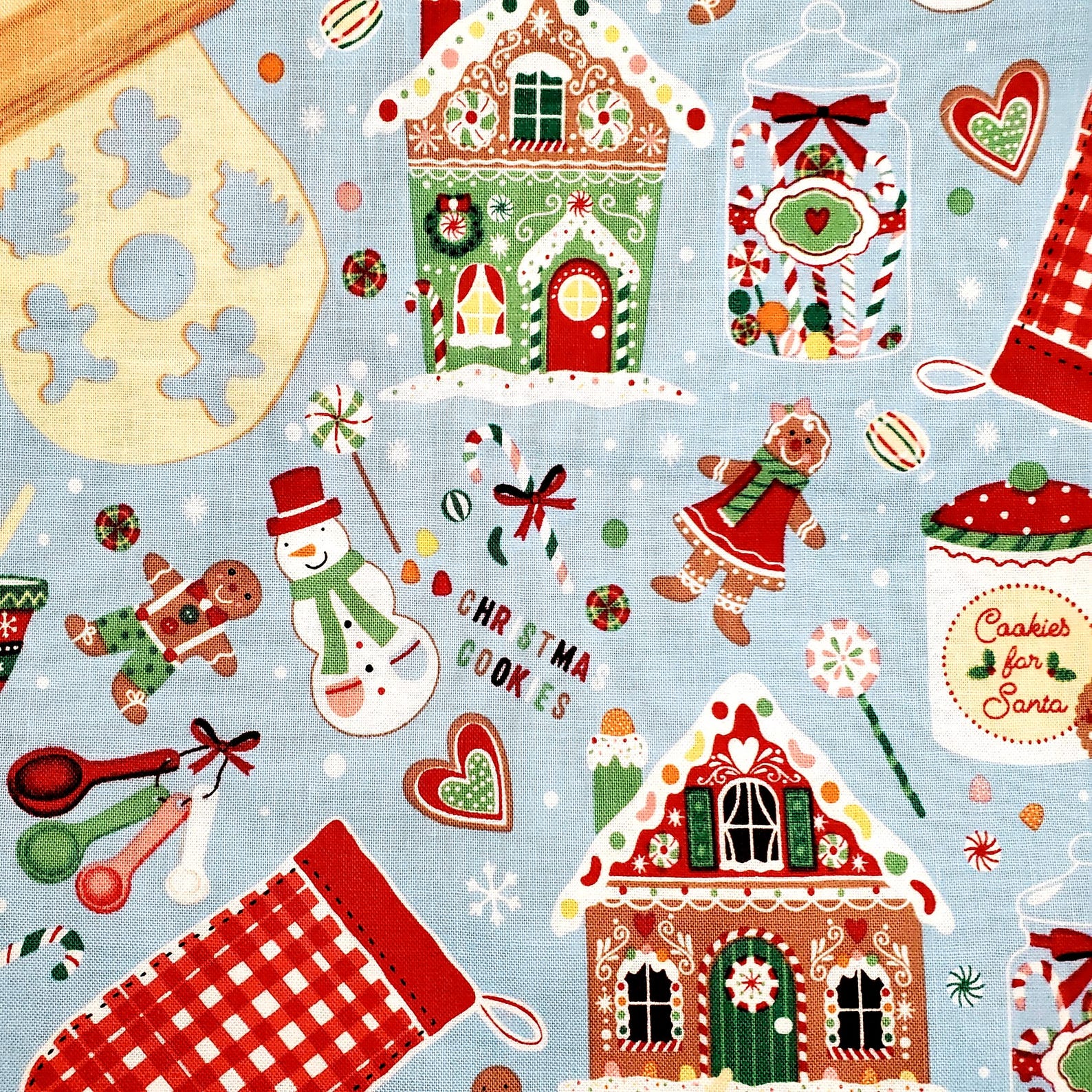 FABRICS Cookie Baking Gingerbread House Decorating Soft 100% Cotton HTF ...