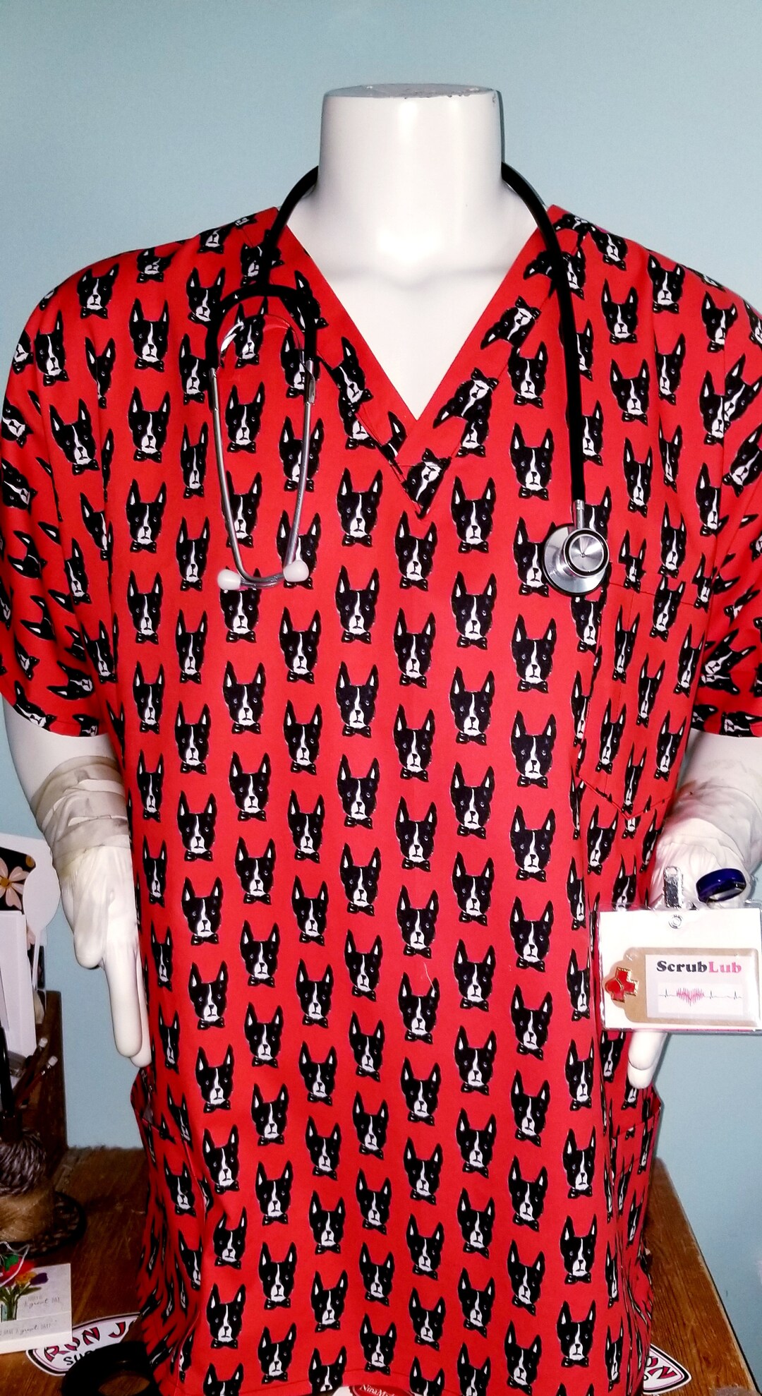 Scrub Tops Dog Boston Terrier Dog. Especially Tailored for MEN and ...