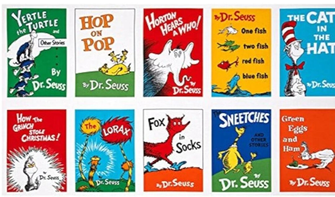 Dr Seuss Panel(24x44") 10 Book Covers Celebrate Seuss 100% Cotton Quilt ...