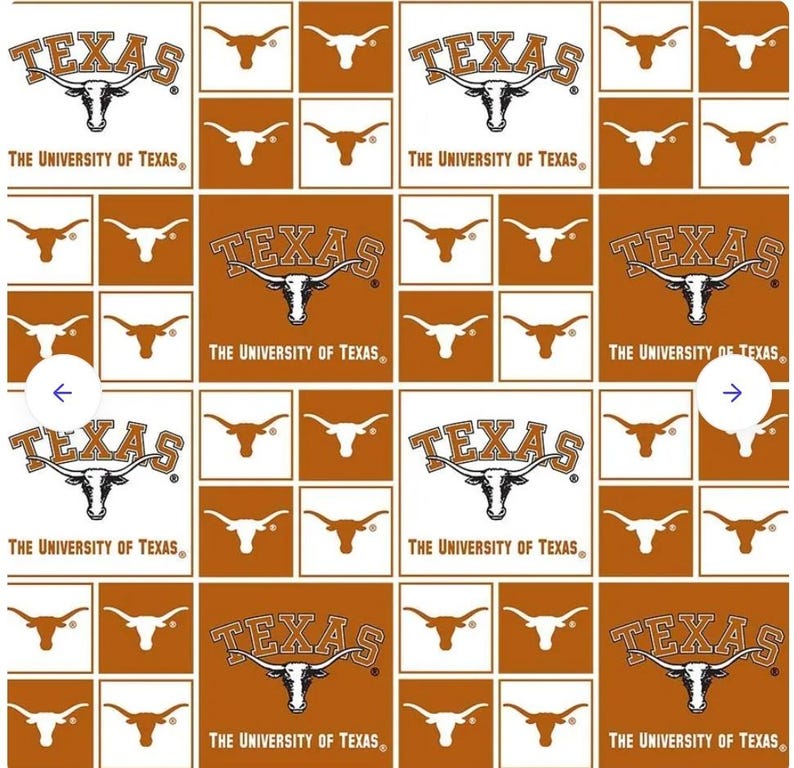 FABRIC University of Texas Longhorns Hook 'em Horns Ncaa Football 100% ...