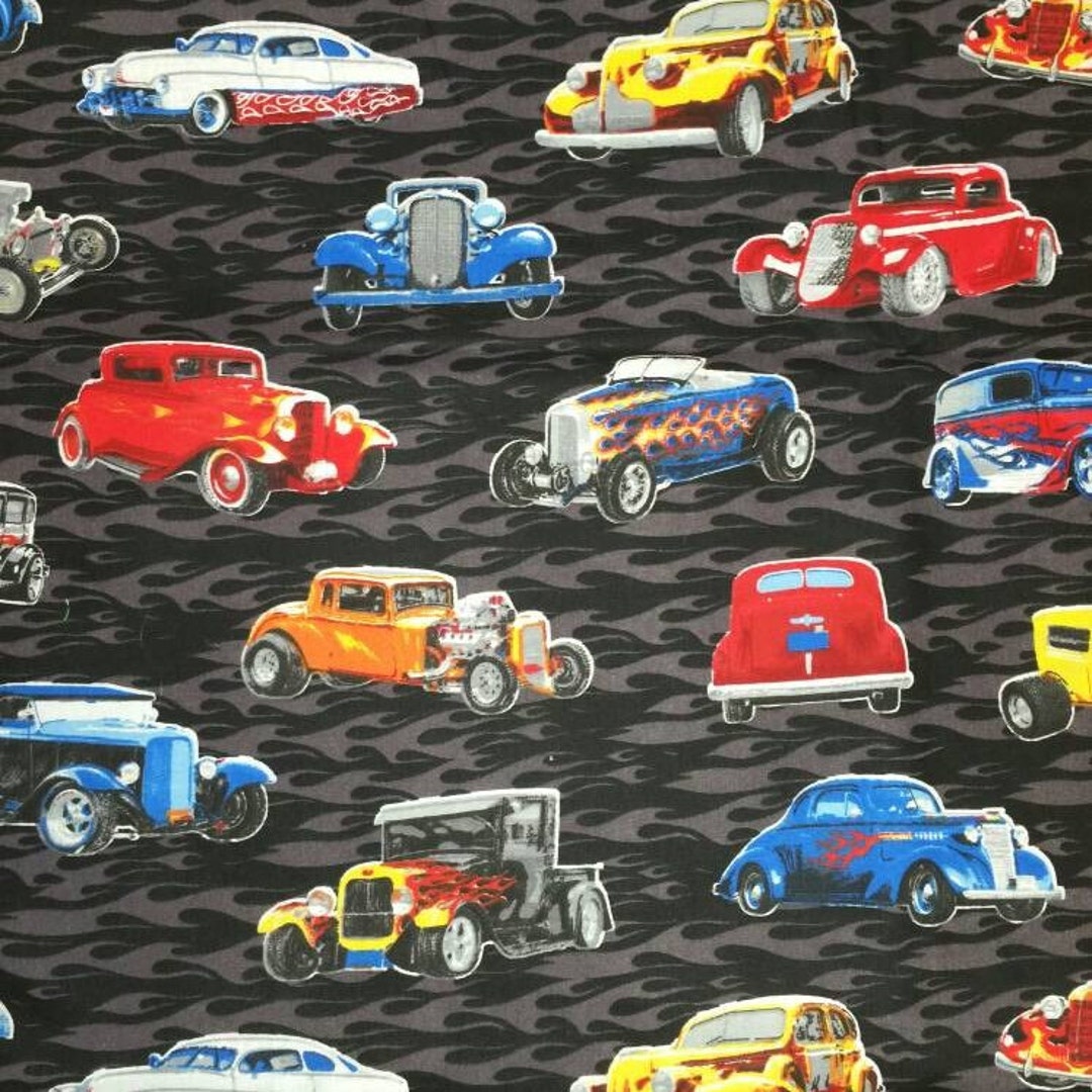 FABRIC Vintage Hot Rods & Cars Quilting Fun Pure Cotton Quilt Squares ...