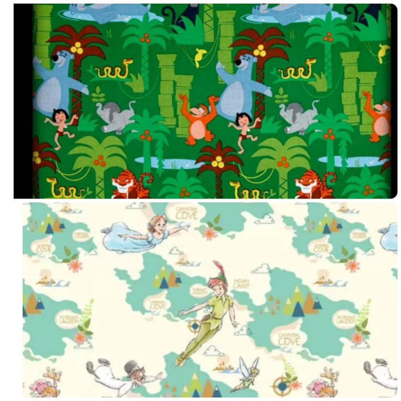 Cartoon Fabric Peter Pan Wendy Jungle Book Mowgli 100% Cotton - Etsy