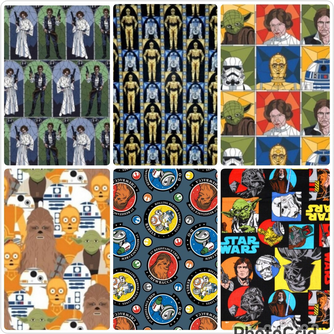 Star Wars Fabric Hans Solo Leia Yoda Chewi Darth Droids 100% Quilting ...
