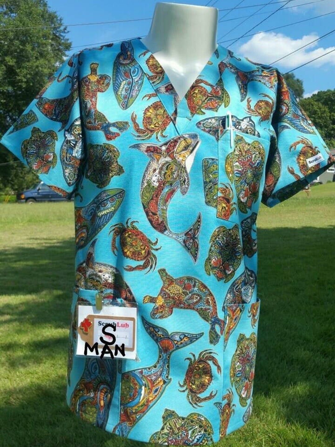 Scrub Top Sharks Dolphins Octopus Animal Spirits Stingrays Whales ...