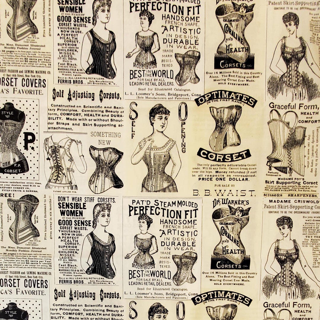 Fabric Vintage Corset Ads Ferris Good Sense Waist Cotton Quilting Apron ...