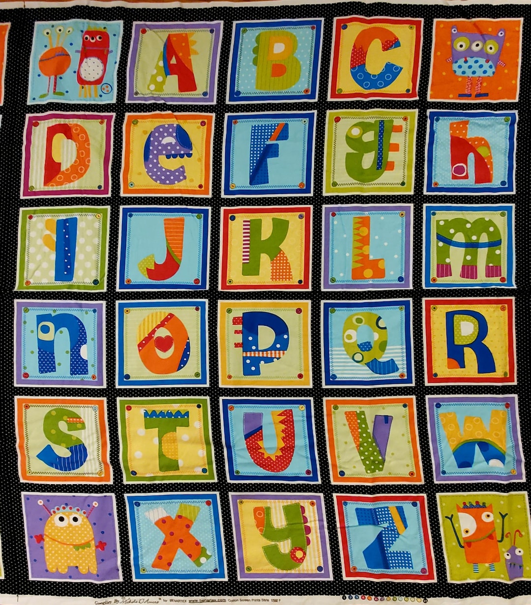 Flannel Abcs Panel Soft Book Googlies HTF 1 Yard Panel 26 Letters 2 ...