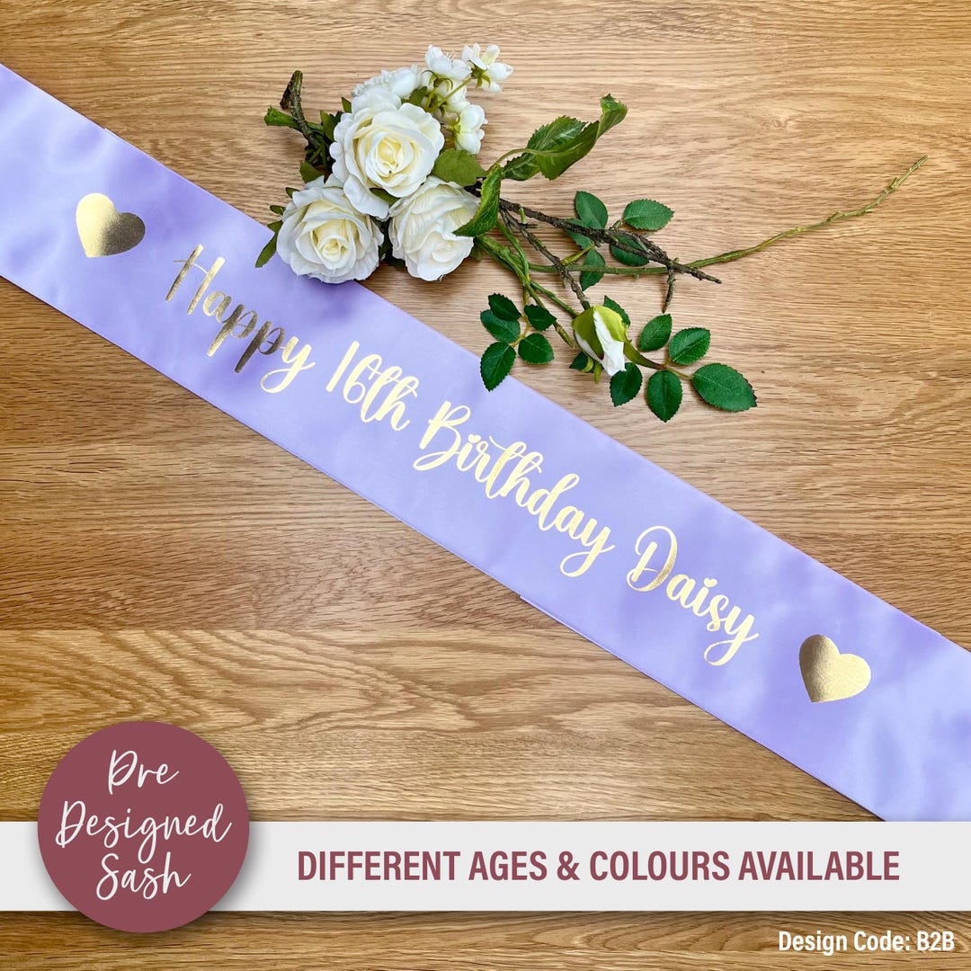 Personalised Happy Birthday Sash With Hearts - Any Age -multiple ...