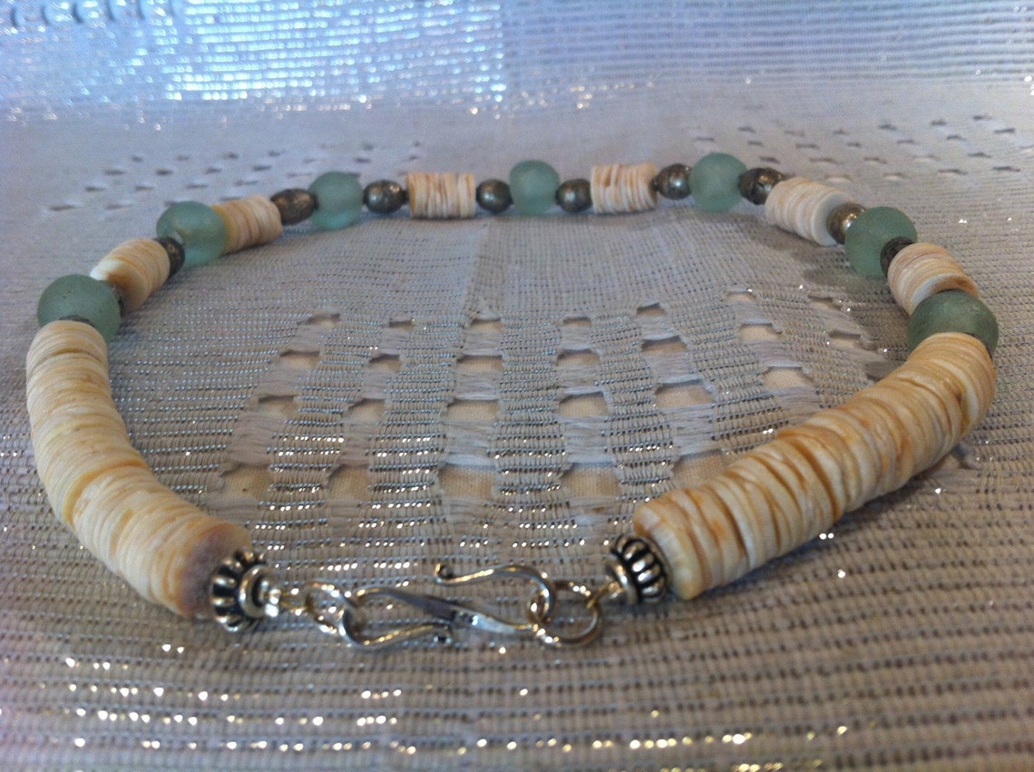 Ostrich Egg Shell and African Galss Beads Necklace // Trade | Etsy