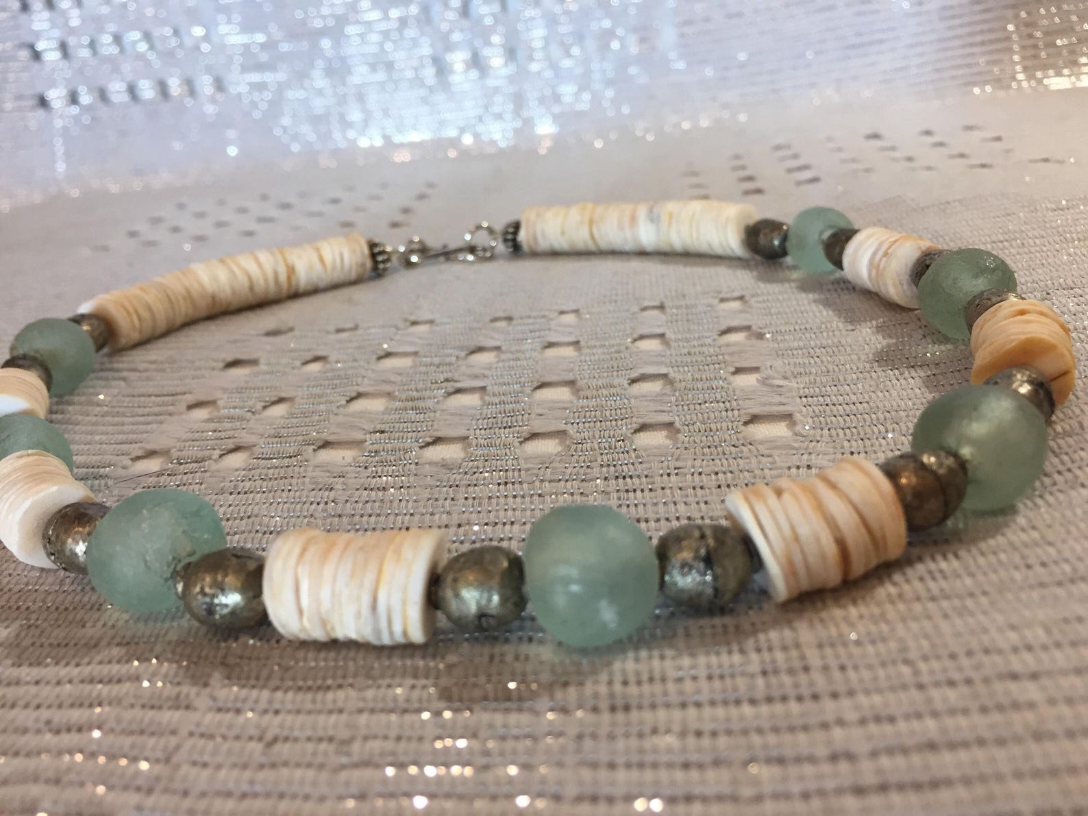 Ostrich Egg Shell and African Galss Beads Necklace // Trade | Etsy